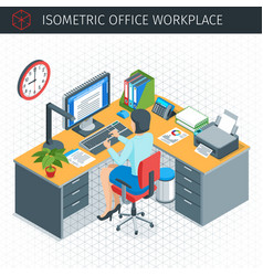 Isometric interior office workplace composition Vector Image