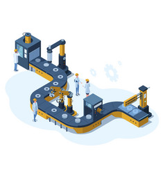 Isometric factory automated mechanised conveyor Vector Image