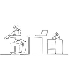 Single continuous line drawing robot sitting Vector Image