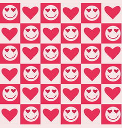 Checkered smiley faces hearts seamless pattern Vector Image