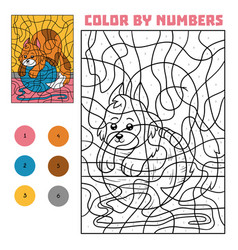 Color number education game cat Royalty Free Vector Image