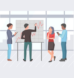 Presenter explaining information to partner Vector Image