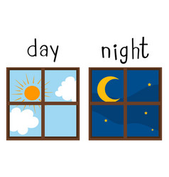 Opposite wordcard for morning and evening Vector Image