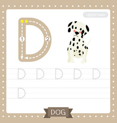 Letter d uppercase tracing practice worksheet dog Vector Image