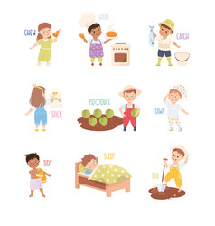 Little kids doing things on their own Royalty Free Vector