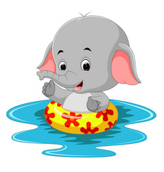 Funny elephant swimming using ringball Royalty Free Vector
