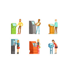 People characters using electronic self service Vector Image