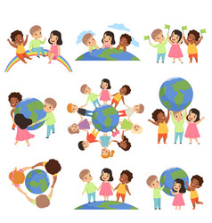 Kids dancing in circle holding hands cute Vector Image