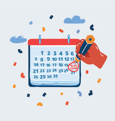 Hand with pen marks date in calendar deadline Vector Image