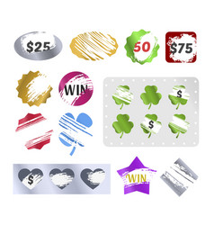 Collection scratch win labels realistic Royalty Free Vector