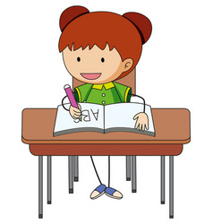 A girl doing homework doodle cartoon character Vector Image
