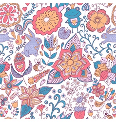 Colorful floral seamless pattern in cartoon style Vector Image