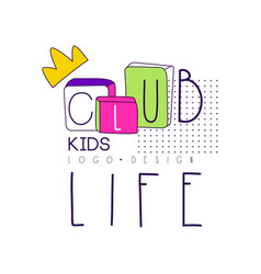 Kids club logo design emblem with cute parrot can Vector Image