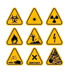 Set triangle yellow warning icons Royalty Free Vector Image