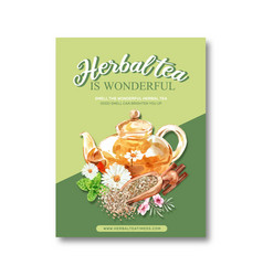 Herbal tea poster design with cinnamon mint Vector Image