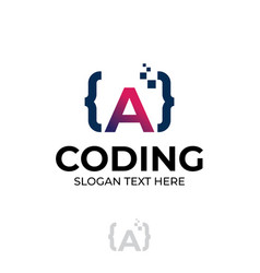 Code logo coding icon with coffee cup coffee Vector Image