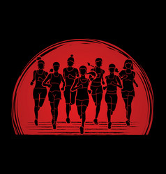 Women running marathon runners Royalty Free Vector Image