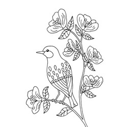 Frame with bird and flowering branches coloring Vector Image