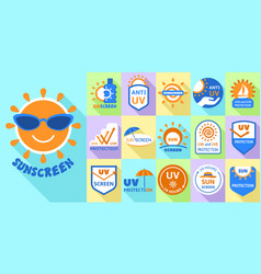 Sunscreen logo set flat style Royalty Free Vector Image