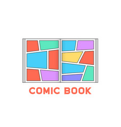 Linear colored comic book logo Royalty Free Vector Image