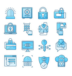 Security blue icons set Royalty Free Vector Image