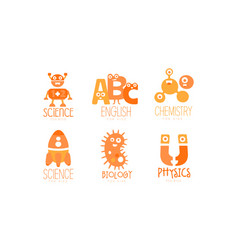 Science for kids logo set english physics math Vector Image