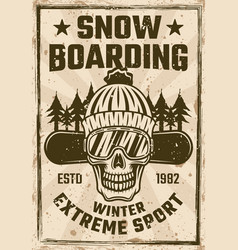 Snowboarding emblem with skull in hat ski glasses Vector Image
