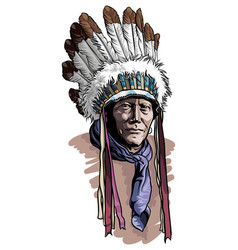 Apache man wearing an indian chief headdress Vector Image
