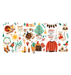 Collection christmas decorations holiday gifts Vector Image