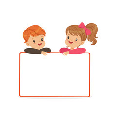 Cute boy and girl characters with white empty Vector Image