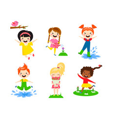 Kids play enjoy spring arrival warm summer little Vector Image