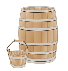 Wooden barrel and bucket Royalty Free Vector Image