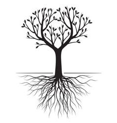 Black tree with leafs and roots Royalty Free Vector Image