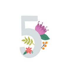 Number five with 5 bees flying in garden Vector Image