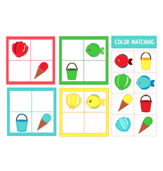 Shadow matching game summertime beach theme kids Vector Image