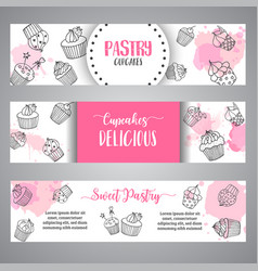 Cake banners with handdrawn akes and pink splashes