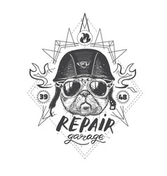 Biker pug dog set vintage motorcycle emblems Vector Image