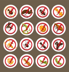 Set of disable signs with pest insects Royalty Free Vector