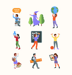 Happy school children stand Royalty Free Vector Image