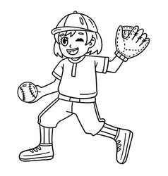 Girl playing baseball coloring page for kids Vector Image