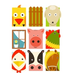 Flat childish rectangular animals set Royalty Free Vector
