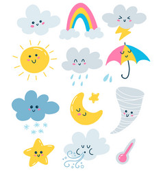 Clouds weather sticker with smiling face cute Vector Image