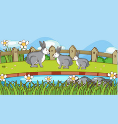 Isolated picture two bunnies in garden Royalty Free Vector