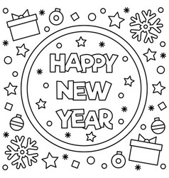 Happy new year coloring page black and white Vector Image
