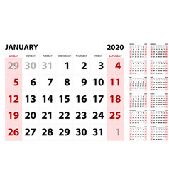 Calendar 2019 red set week starts on sunday basic Vector Image