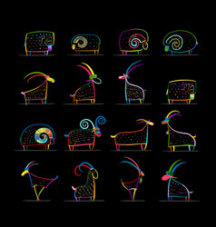 Goats and rams collection for your design Vector Image