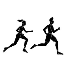 Running man and woman black silhouettes Royalty Free Vector