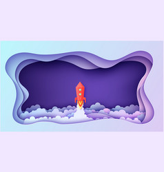 Red rocket launch in space paper cut style Vector Image