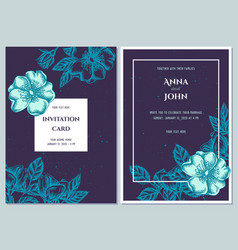 Wedding invitation card with blue tilia cordata Vector Image