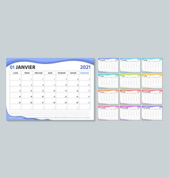 2021 french calendar template year planner Vector Image